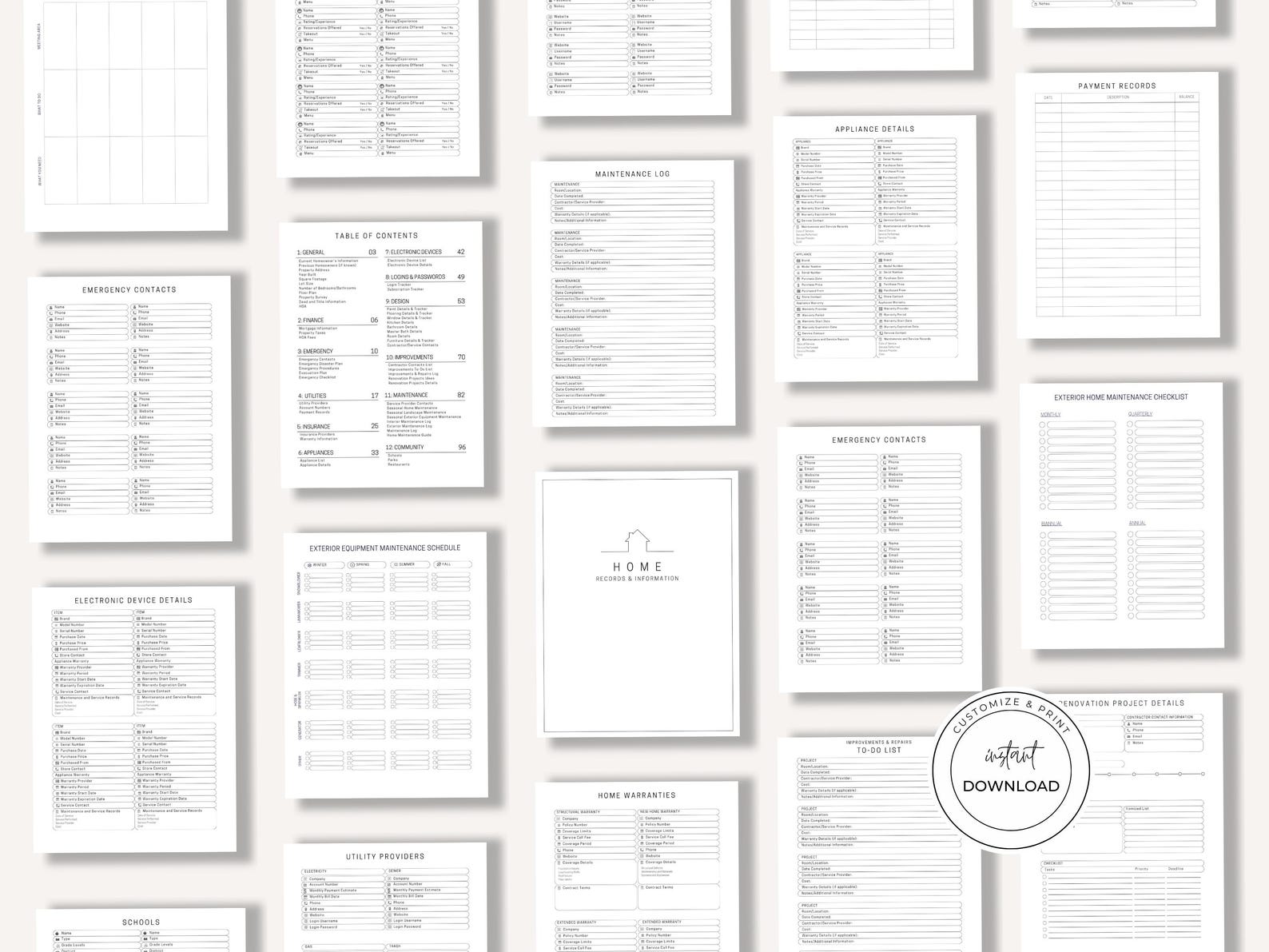 Home Information & Records Bundle - Life Binder, Organization ...