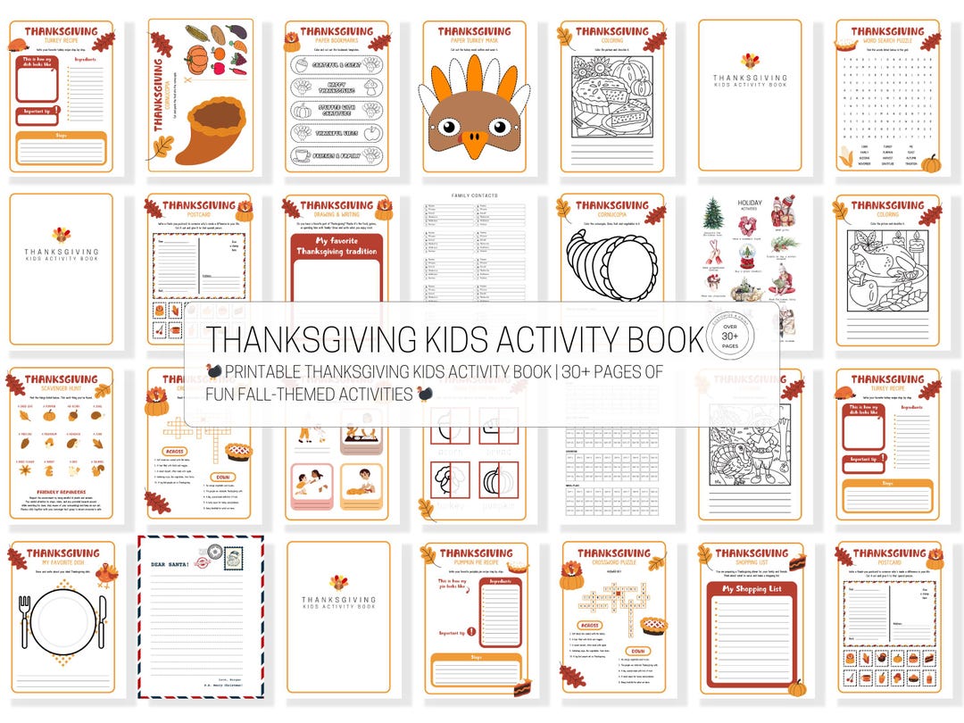 Thanksgiving Kids Activity Book | 30+ Pages of Printable Fun Fall ...
