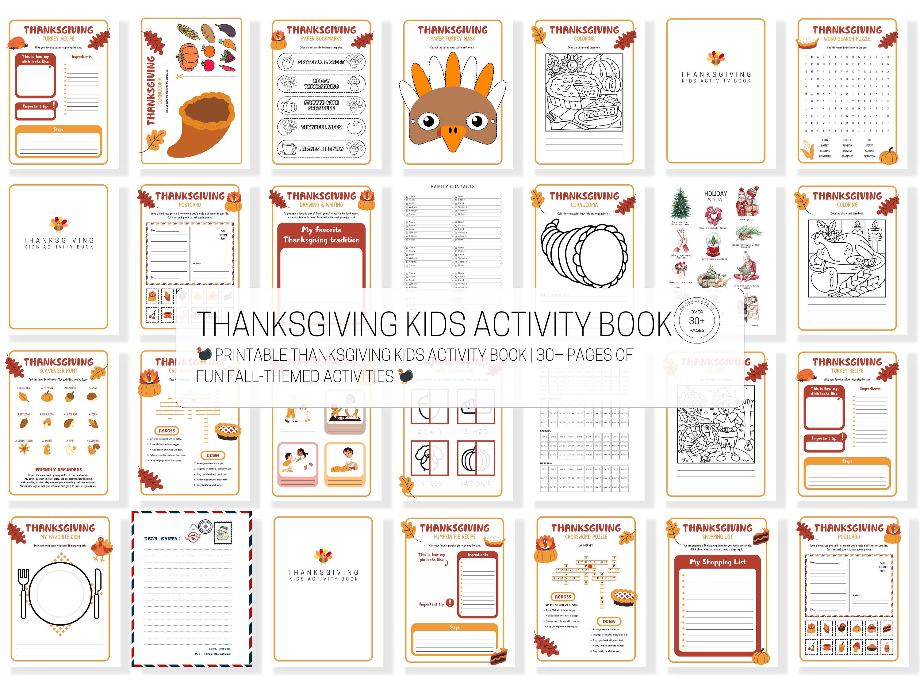 Thanksgiving Kids Activity Book | 30+ Pages of Printable Fun Fall ...