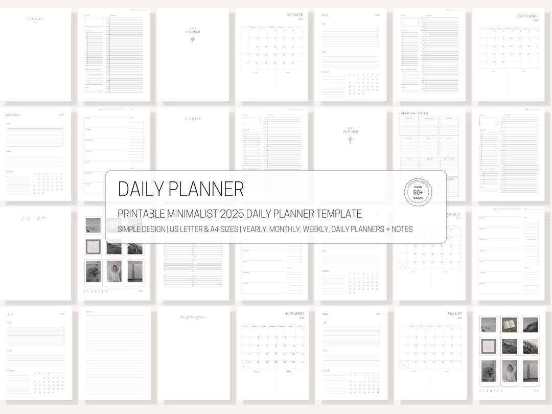 2025 Daily Planner White Printable Template - Minimalist Design | US ...