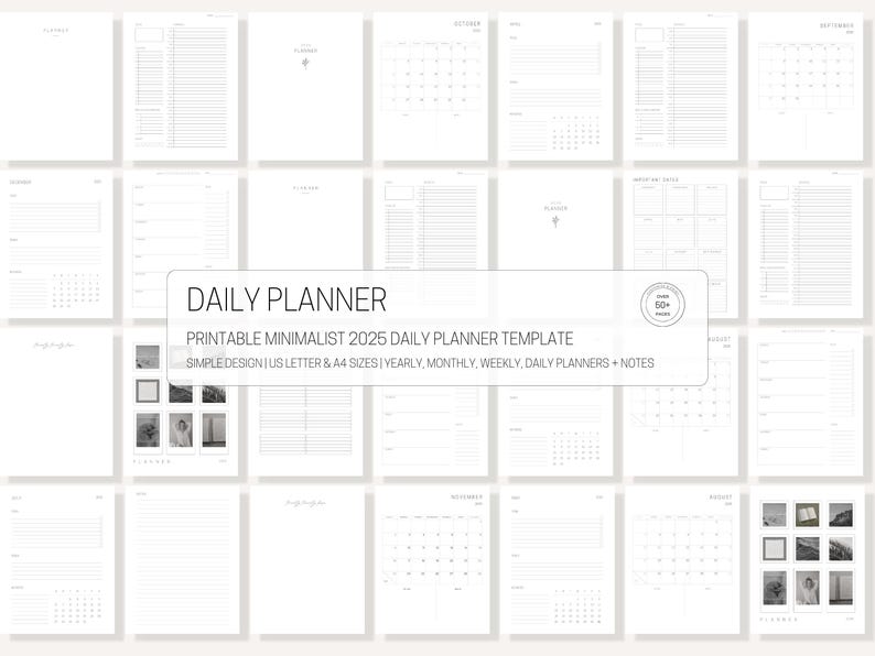 2025 Daily Planner White Printable Template - Minimalist Design | US ...