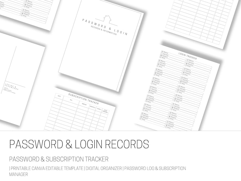 Password & Subscription Tracker | Printable Canva Editable Template ...