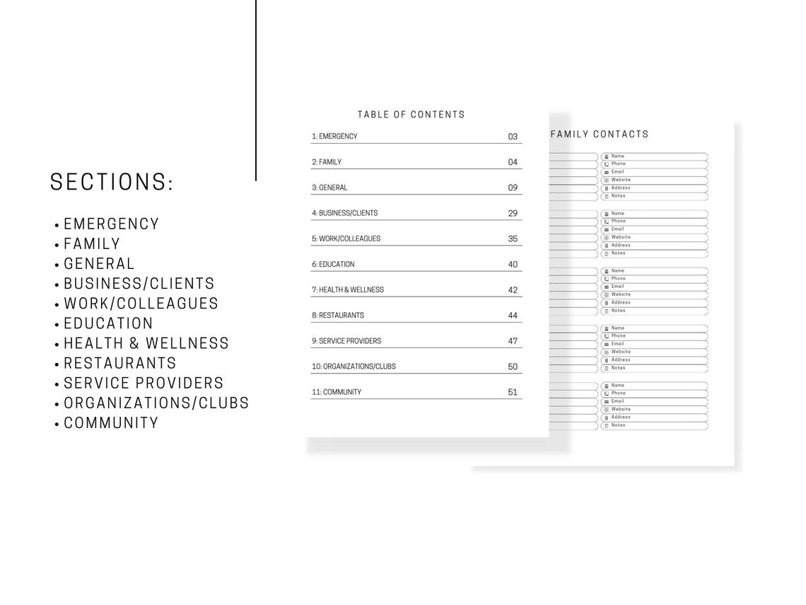 Contacts Organizer | Printable & Editable Canva Template | Contact ...