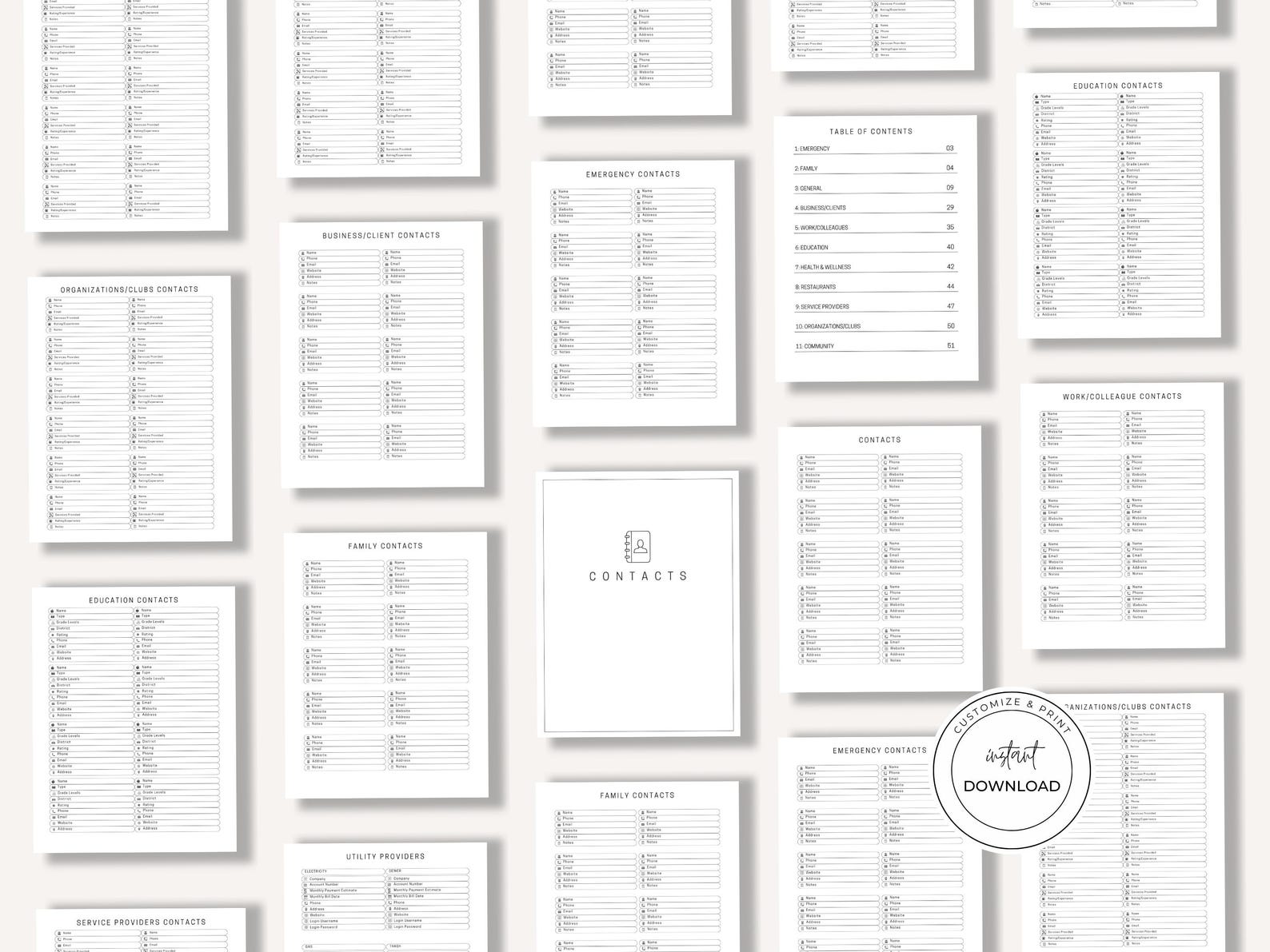 Contacts Organizer | Printable & Editable Canva Template | Contact ...