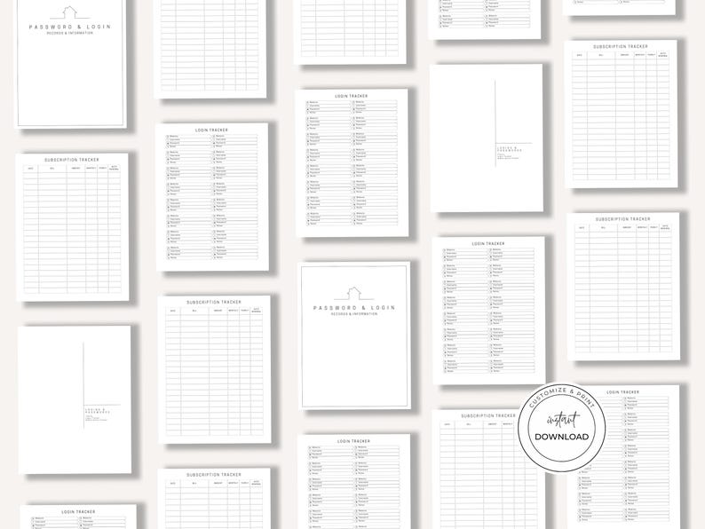 Password & Subscription Tracker | Printable Canva Editable Template ...