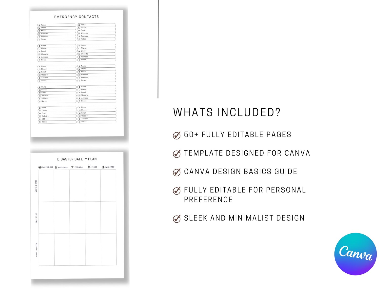 Emergency Plan, Records, and Information Bundle | Printable Template ...