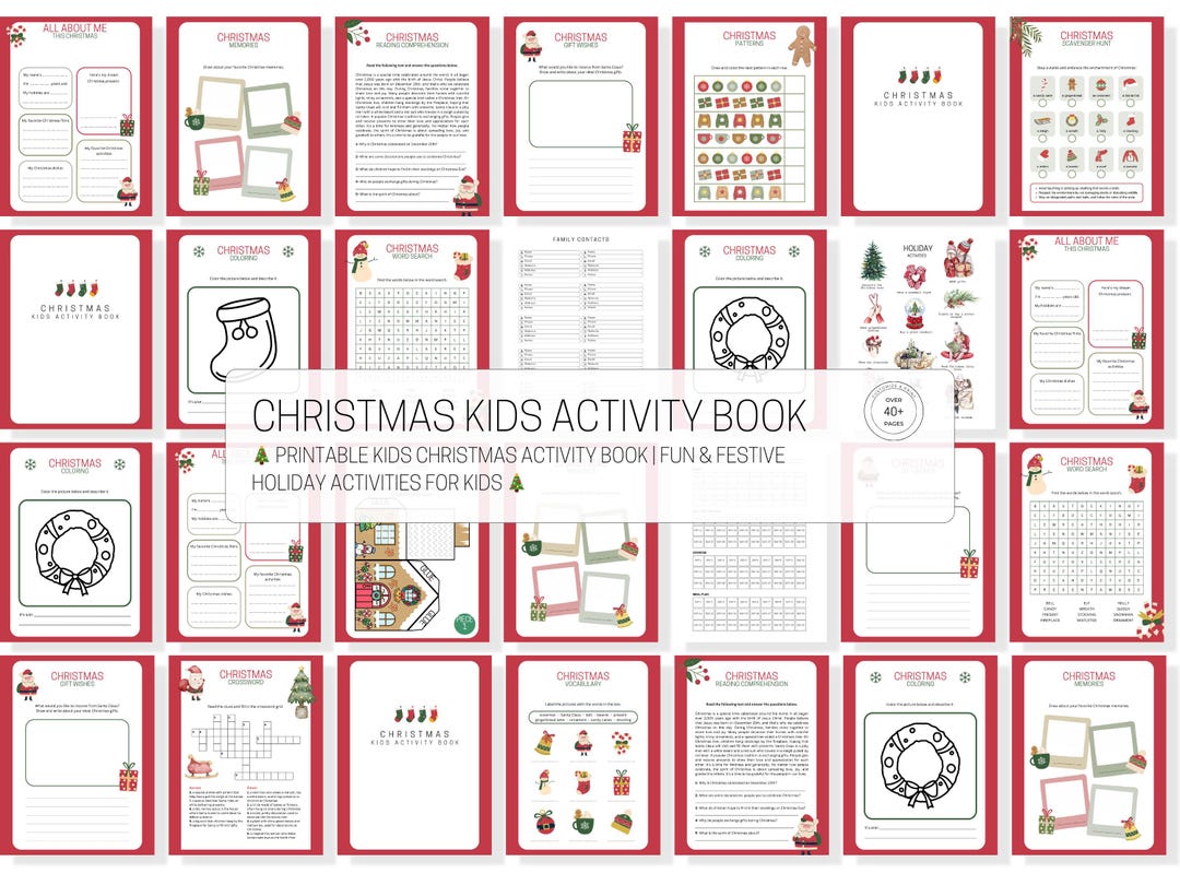 Kids Christmas Activity Book in Red | Printable Fun & Festive Holiday ...