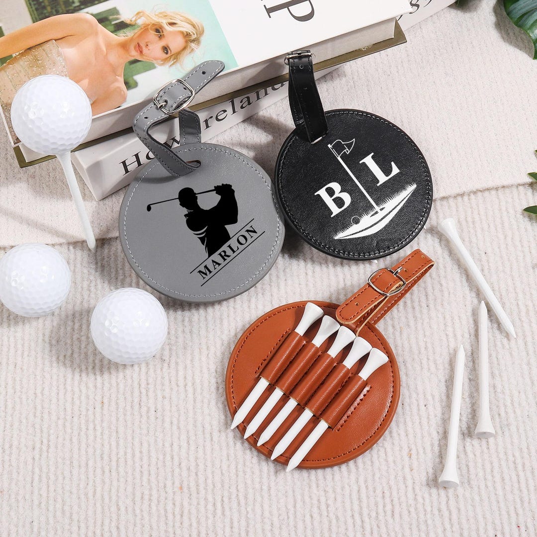 Engraved Leather Golf Bag Tag Gift With Golf Tees, Personalized Golf ...