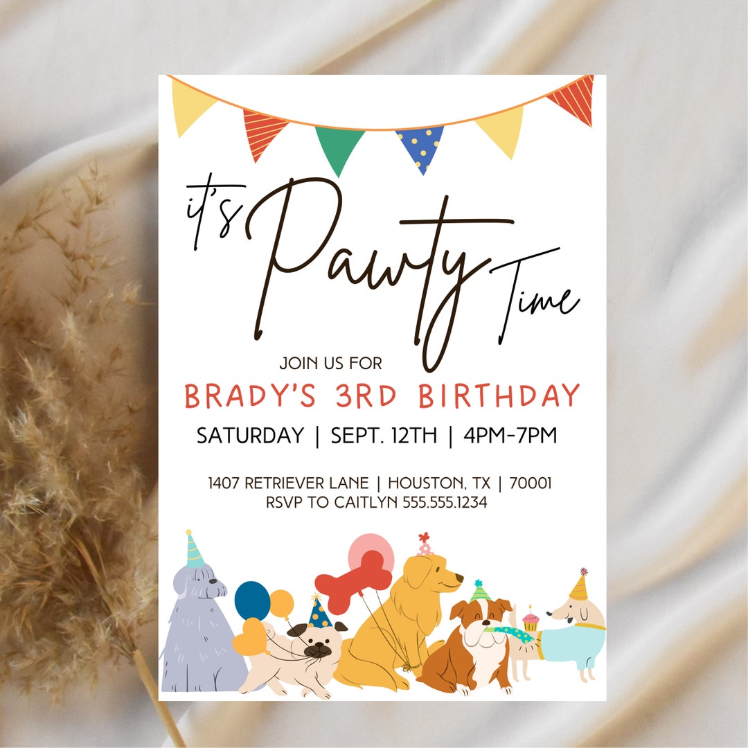 Dog Theme Kids Birthday Invitation, Self-editable Invitation Template ...