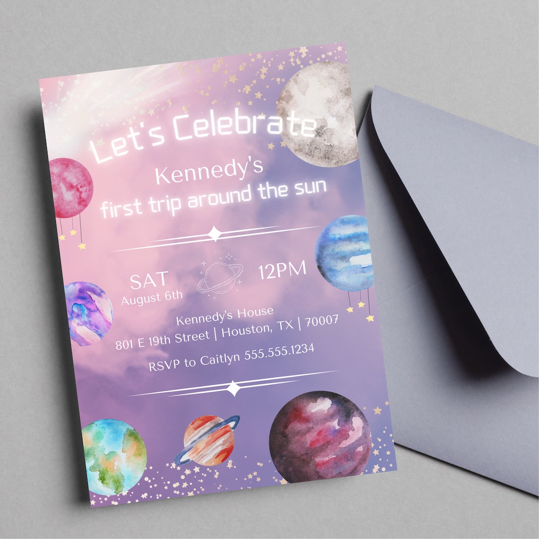 Space Birthday Invitation, Kids Space Theme Birthday Invitation, Self ...