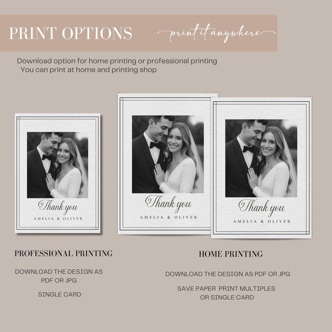 Minimalist Black and White Photo Thank You Card/printable Wedding Thank ...