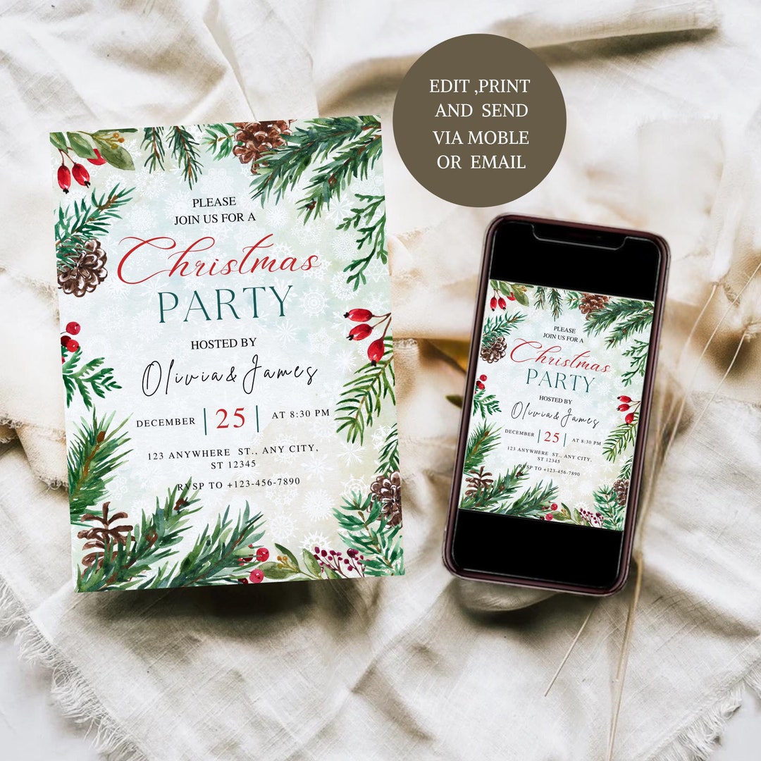 Editable Christmas Party Invitation, Christmas Party Invitation, Party ...