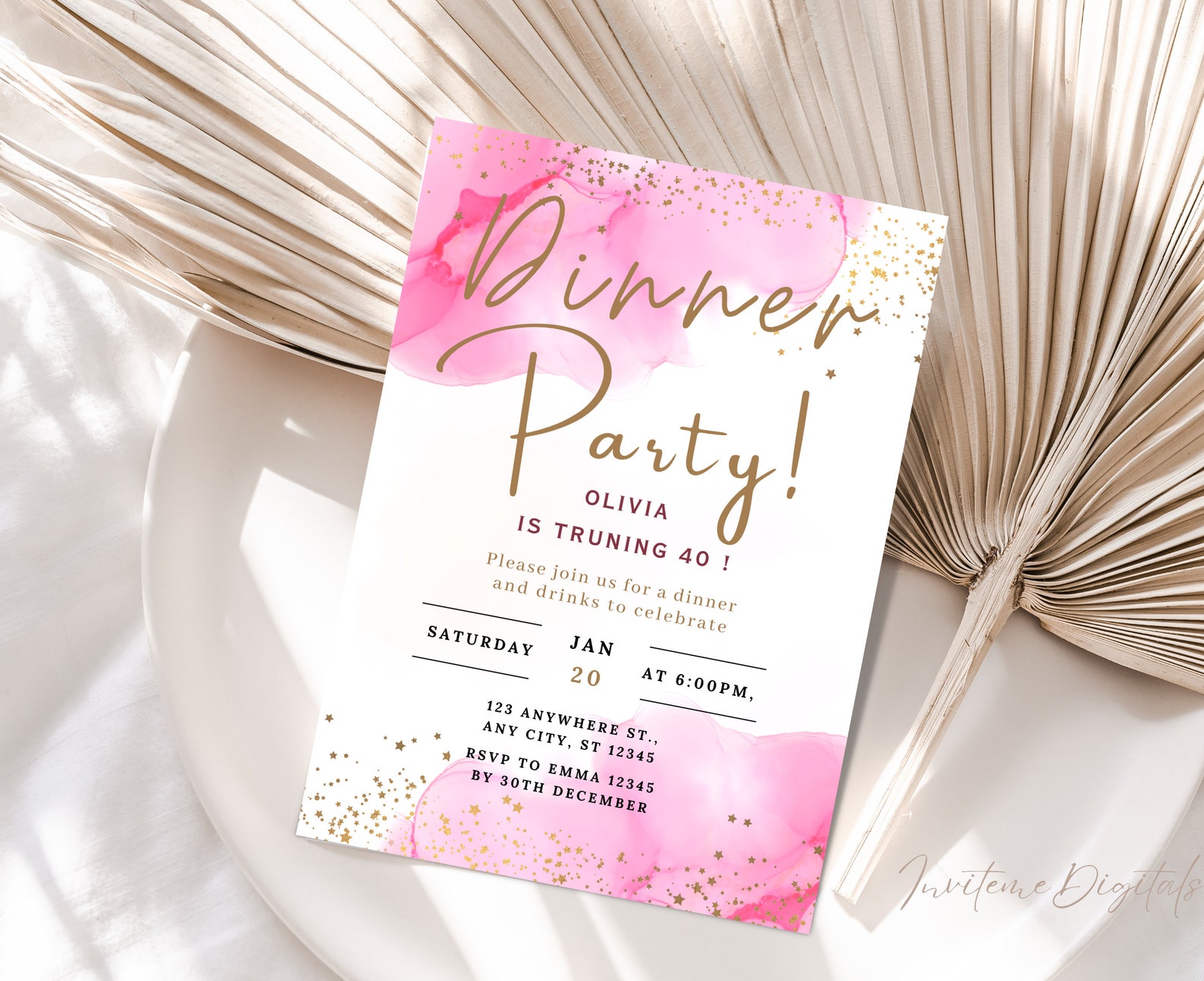 Dinner and Drinks Birthday Invitation Editable Ladies 30th 40th 50th ...