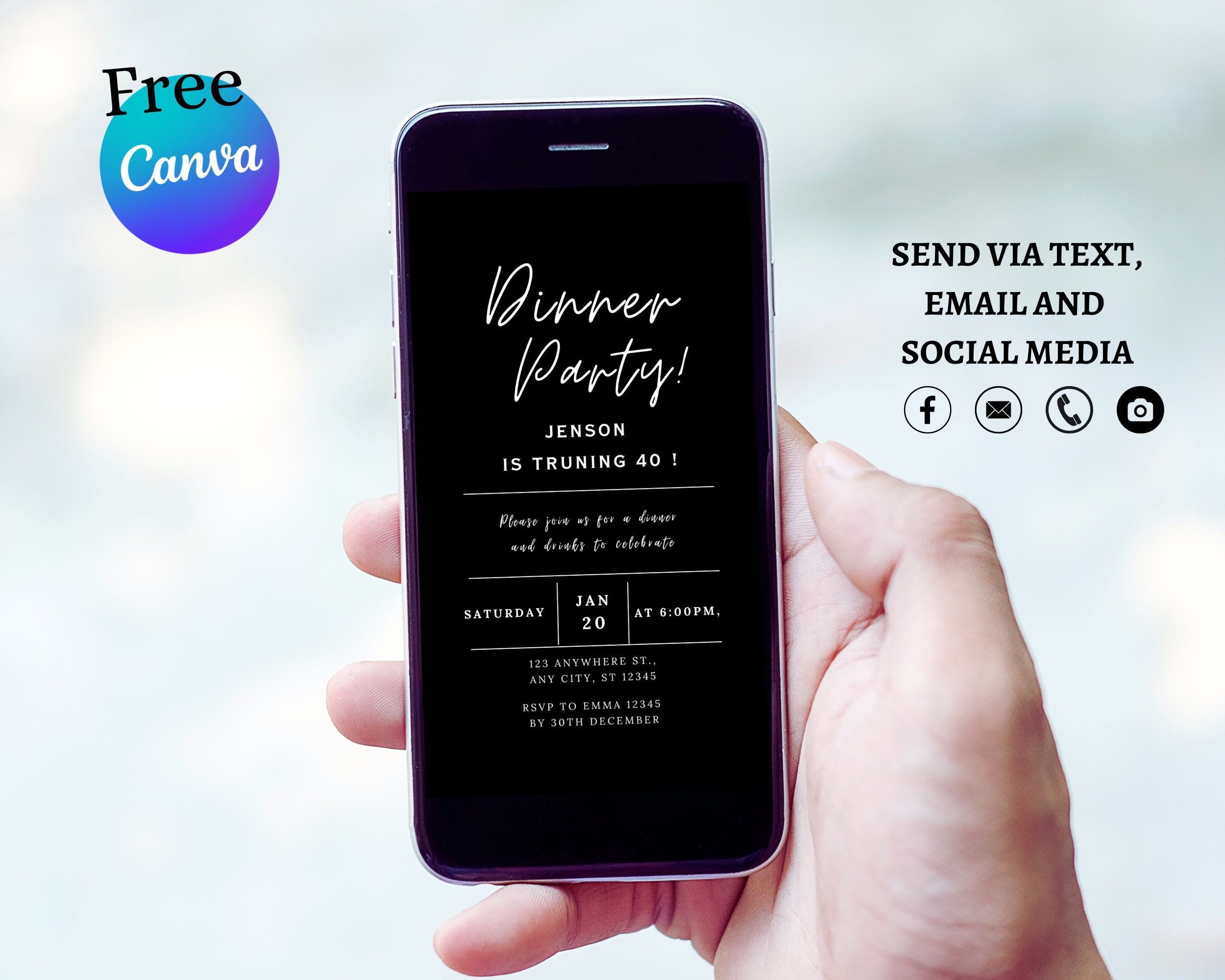 Editable Dinner Party Invitation Template ,digital Mobile Invitation ...