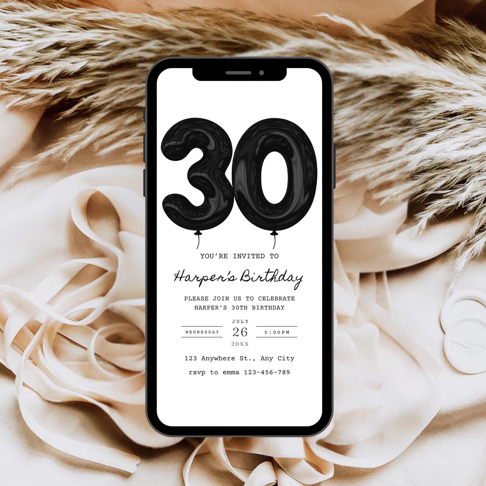 30th Birthday Party Invitation Evite, Digital 30th Birthday Invite ...