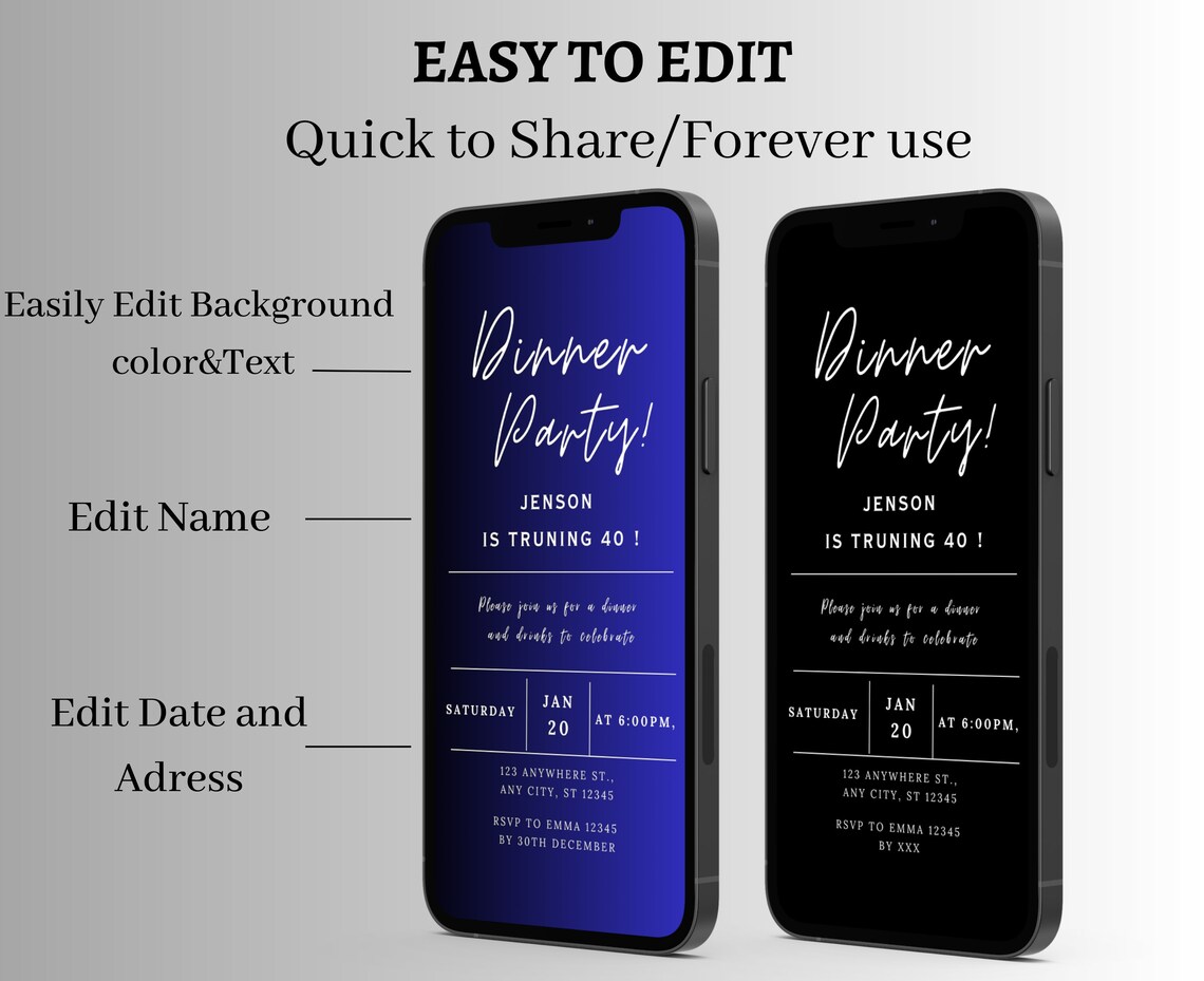 Editable Dinner Party Invitation Template ,digital Mobile Invitation ...
