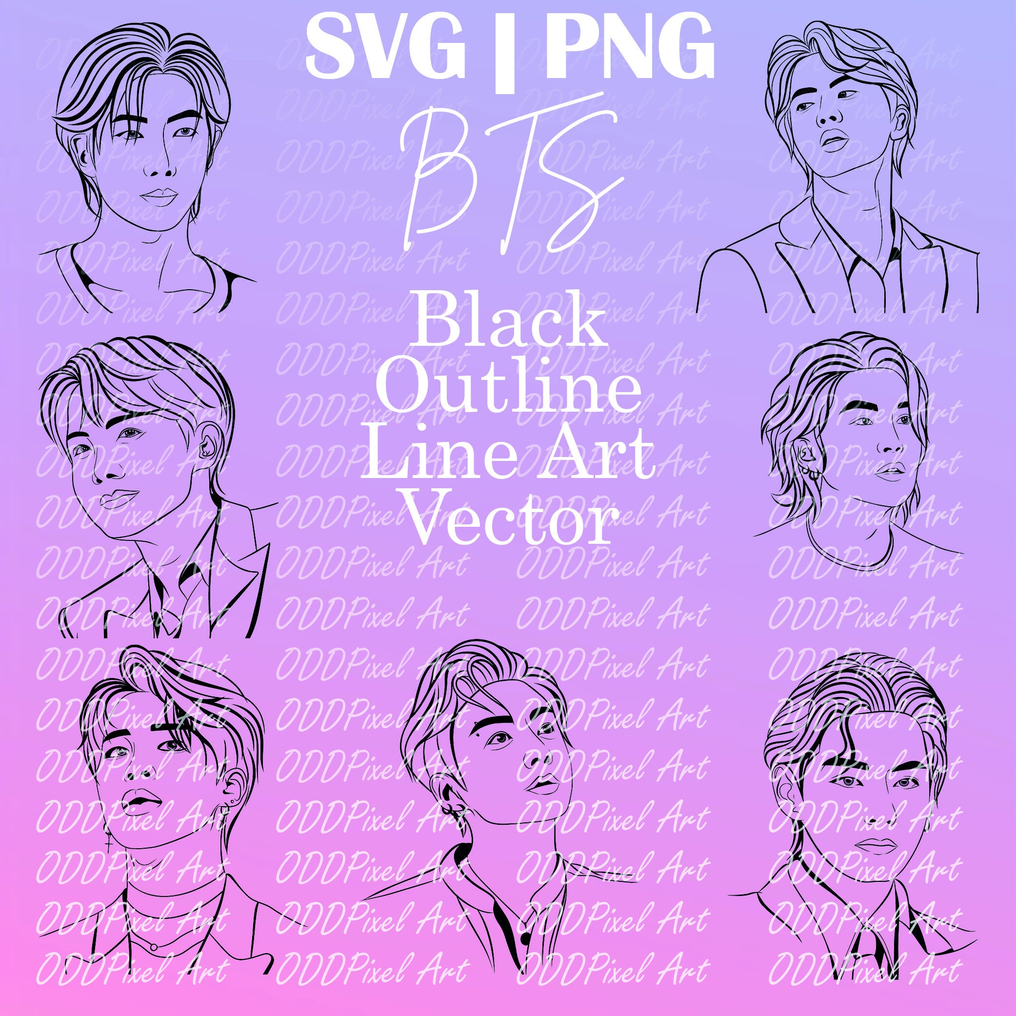 BTS Vector Line Art Bundle SVG PNG Instant Download - Etsy