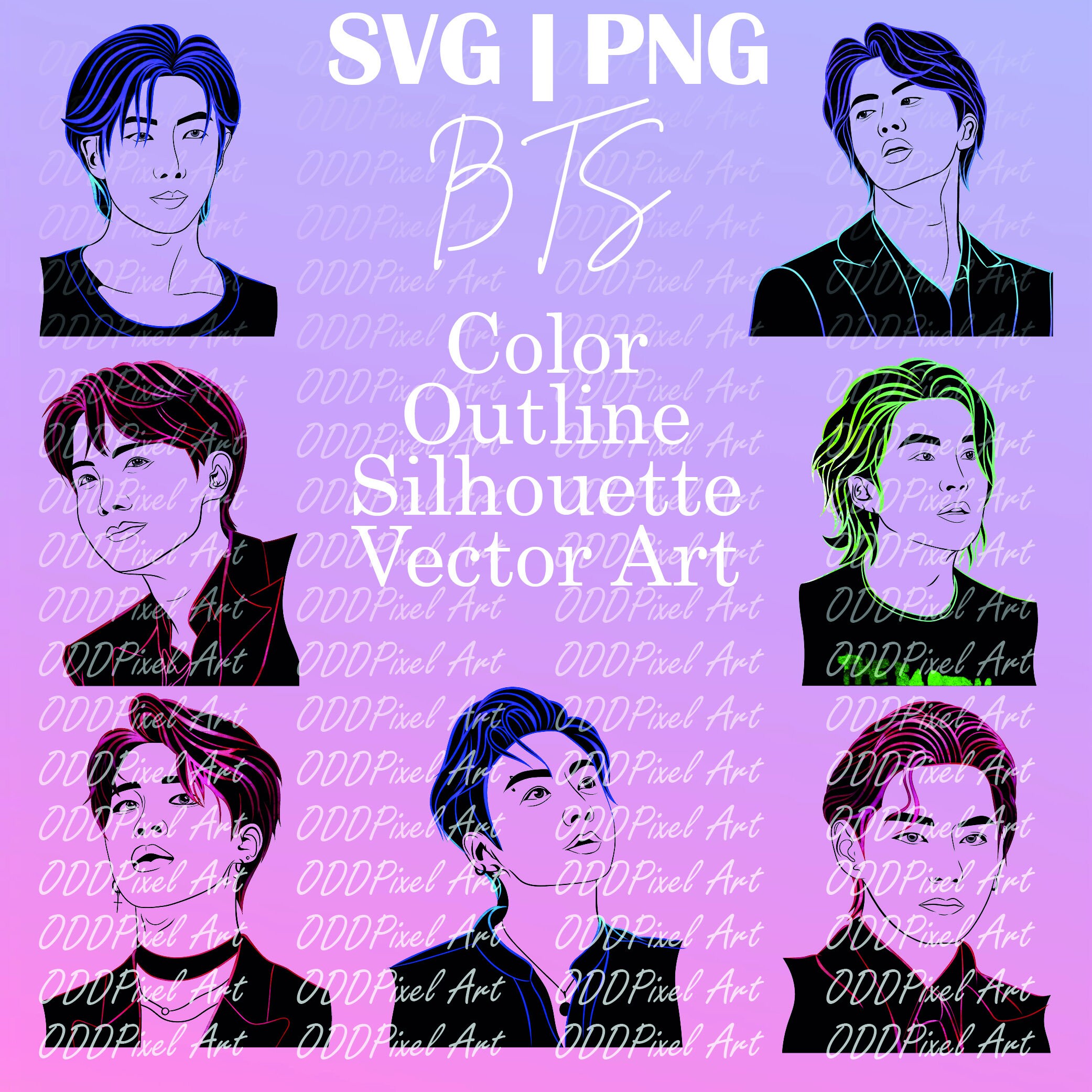 BTS Vector Line Art Bundle SVG PNG Instant Download - Etsy