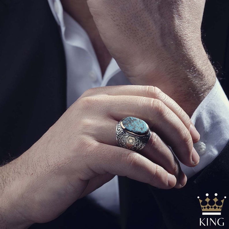 Turquoise Stone Silver Men Ring Model Handmade Men's Ring Blue Stone ...