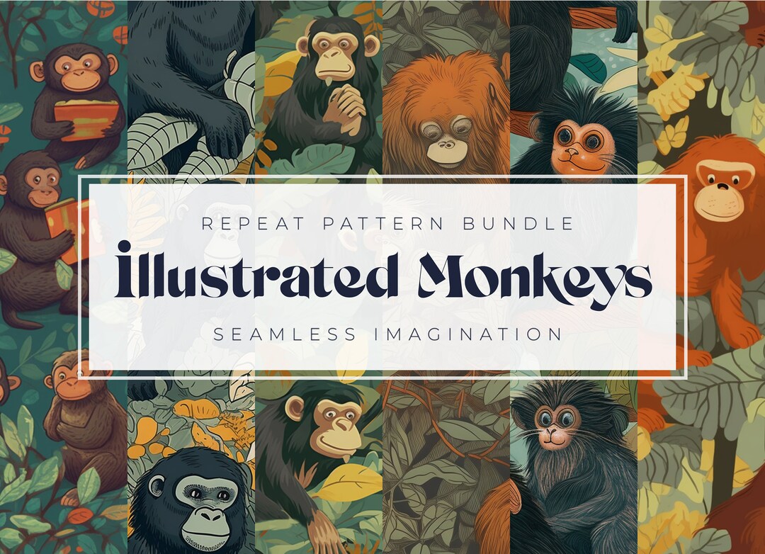 Illustrated Monkeys - 6 Premium Seamless Patterns - Etsy