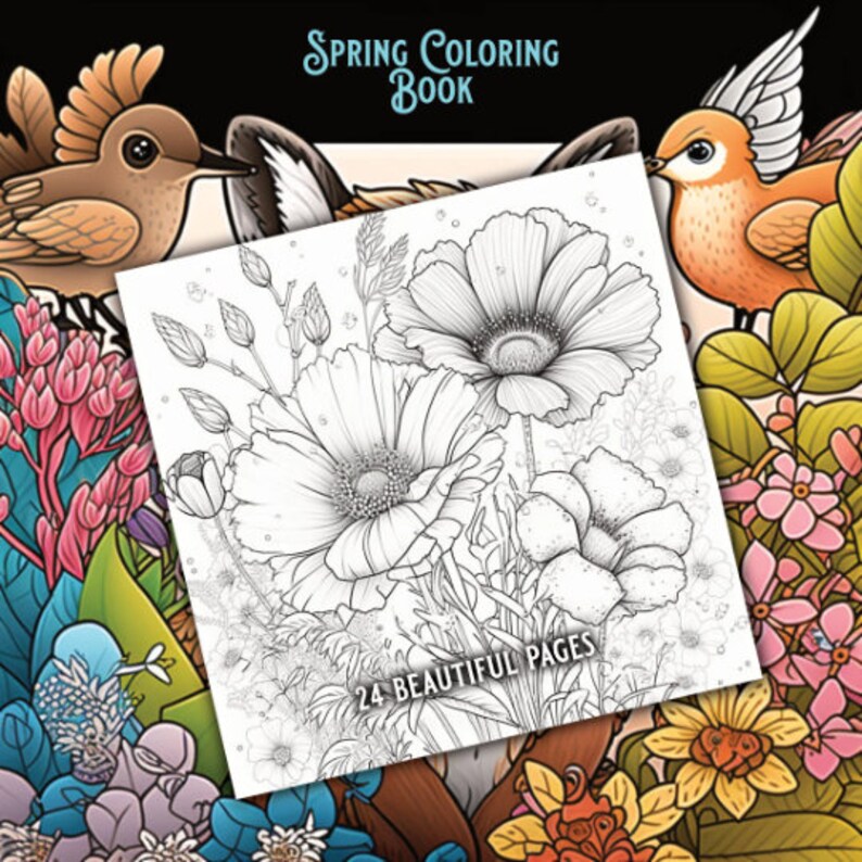 Printable Spring Coloring Book PDF Format | 24 Pages of Adorable ...