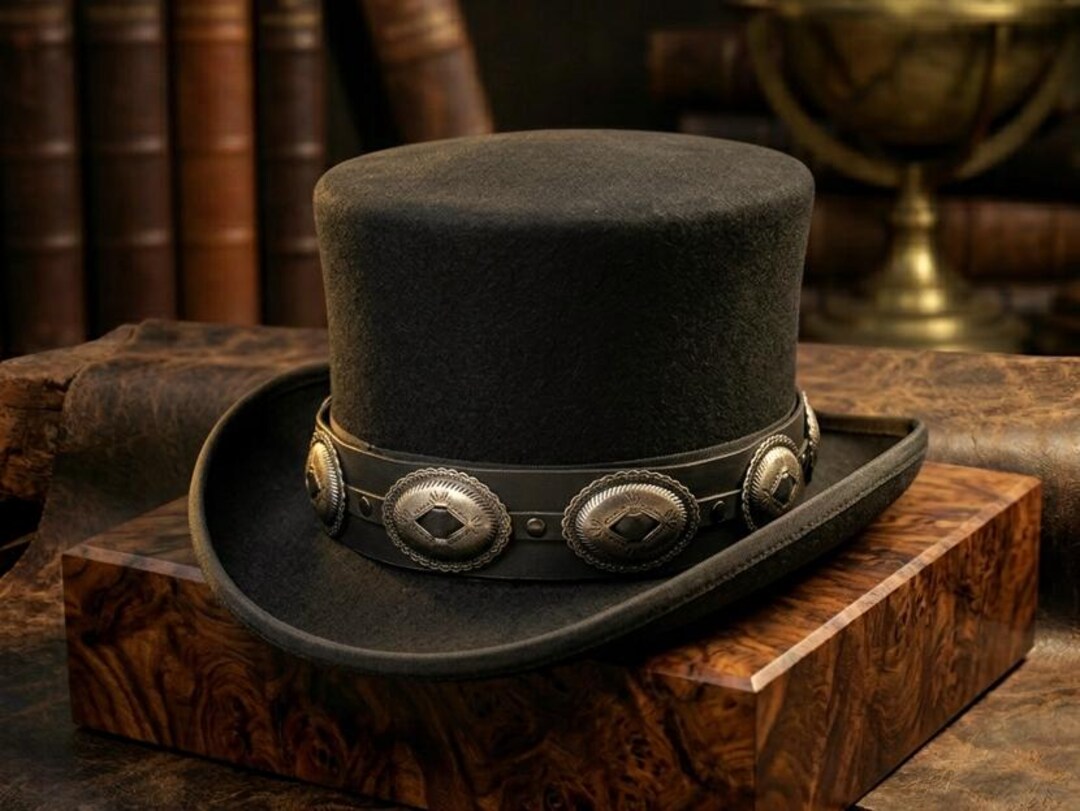 Antique Silver Concho Belt Style Leather Top Hat Band Punk Rock Hat ...