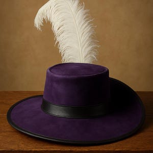 Purple Leather Musketeer Hat, Handmade Cavalier Costume - Etsy