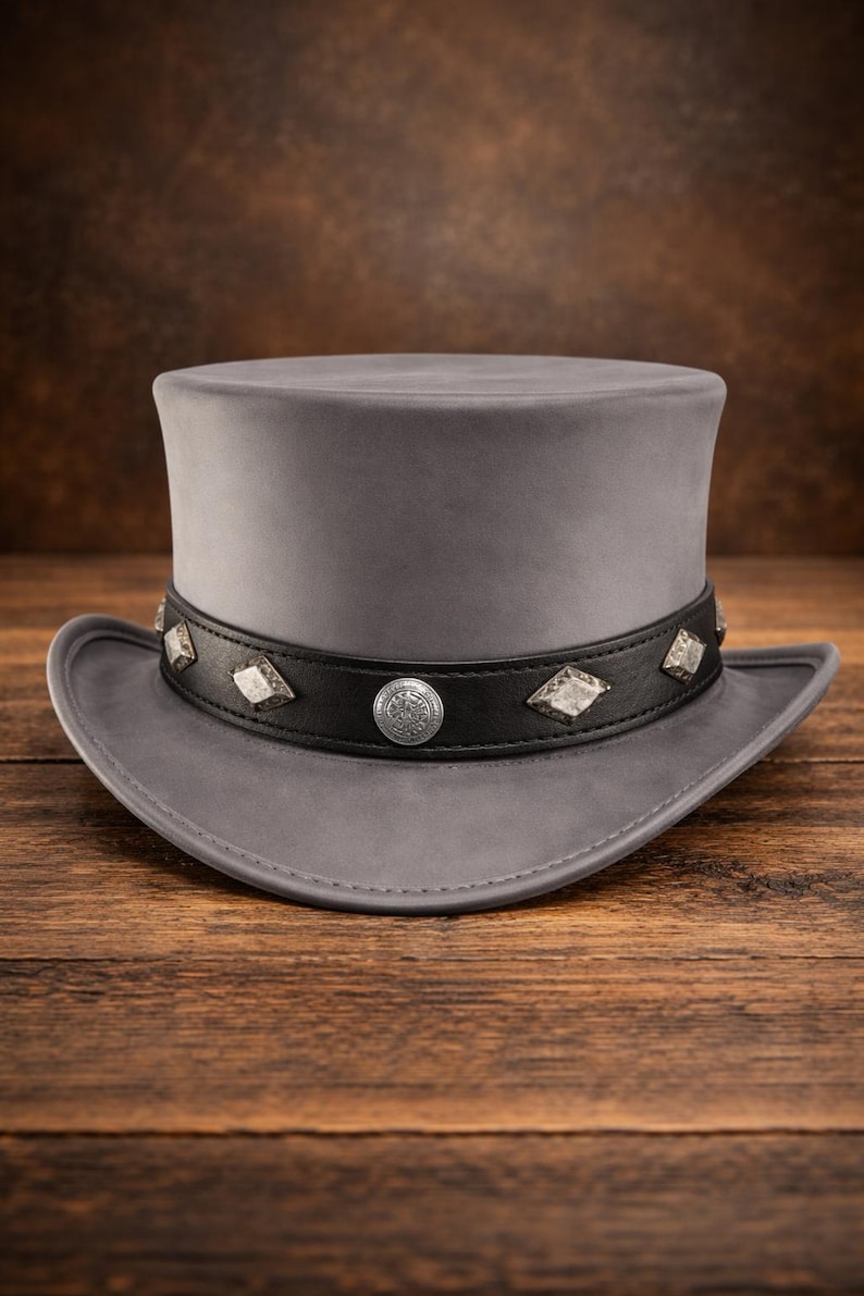 Handcrafted Silver Leather Top Hat Studded Western Hat With Silver ...