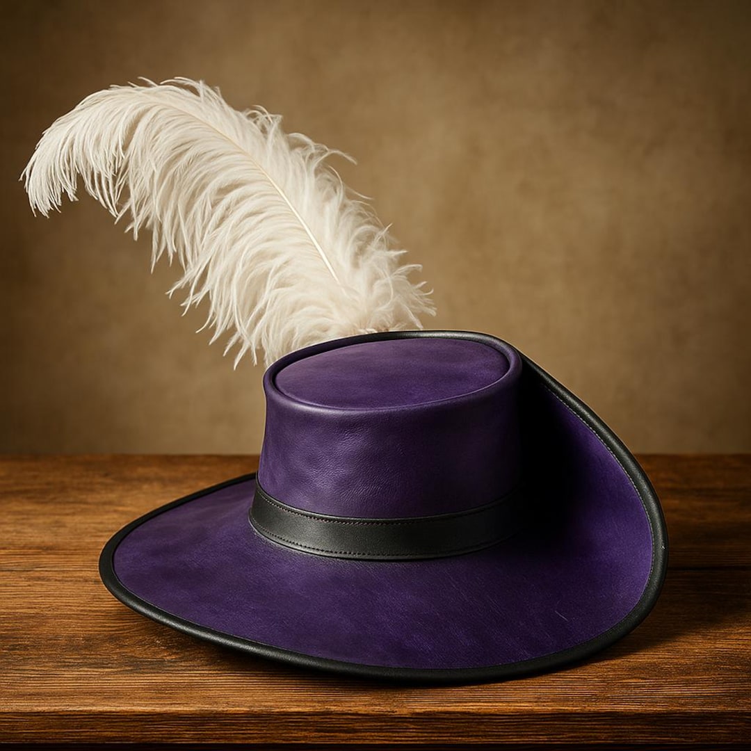 Purple Leather Musketeer Hat, Handmade Cavalier Costume - Etsy
