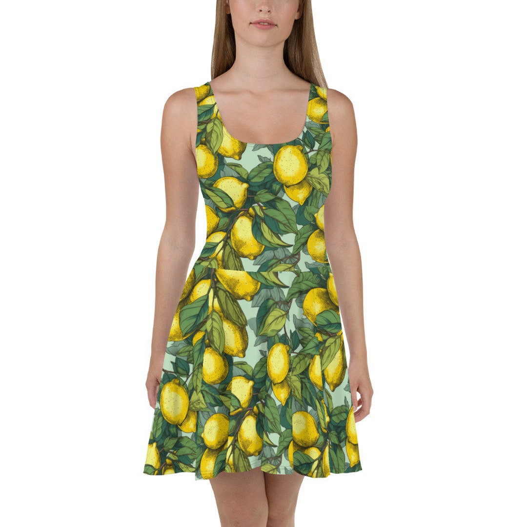 Citrus Splash: Fresh Lemon Print Dress Skater Dress - Etsy
