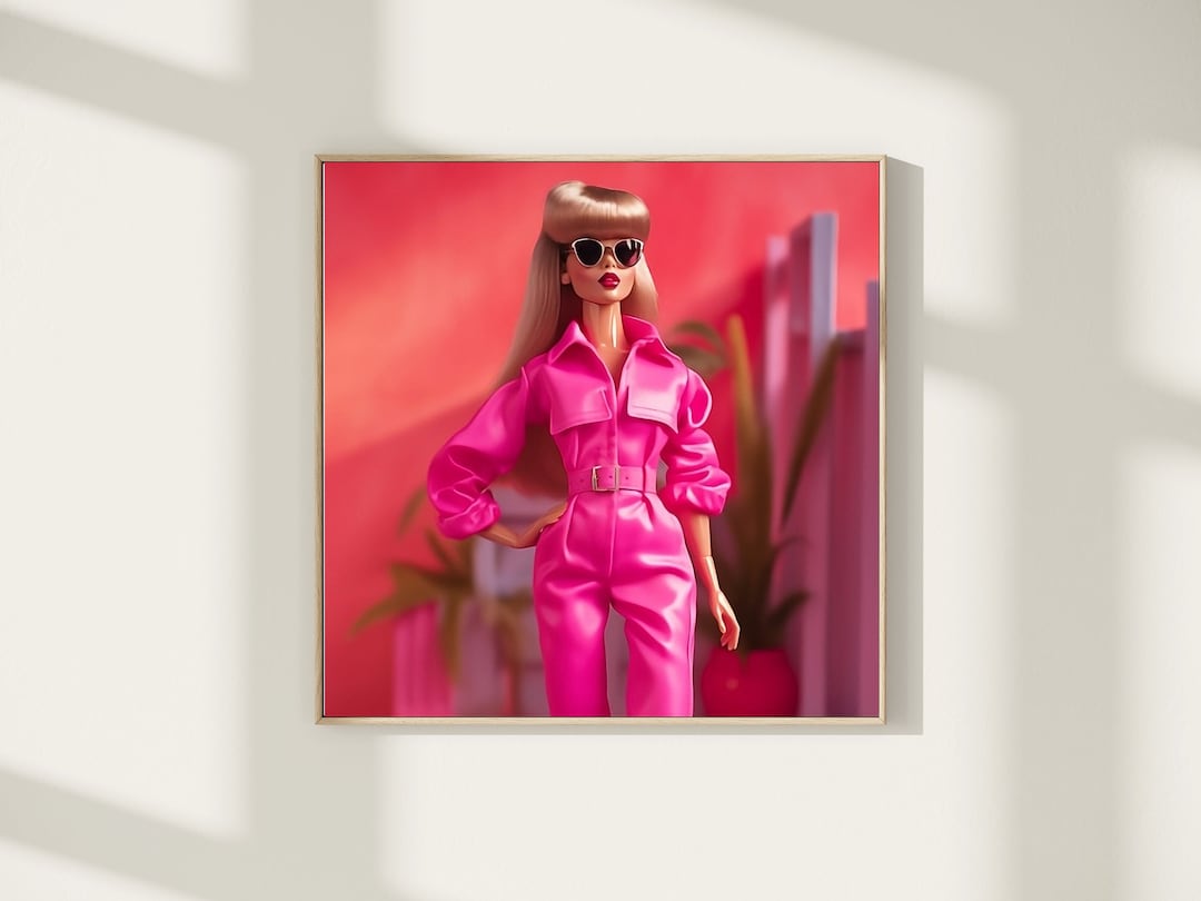 Retro Barbi Hot Pink Jumpsuit Art Print: 80s Glam Decor (digital ...