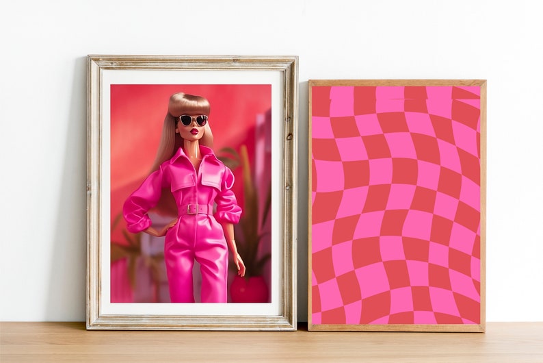 Retro Barbi Hot Pink Jumpsuit Art Print: 80s Glam Decor (digital ...