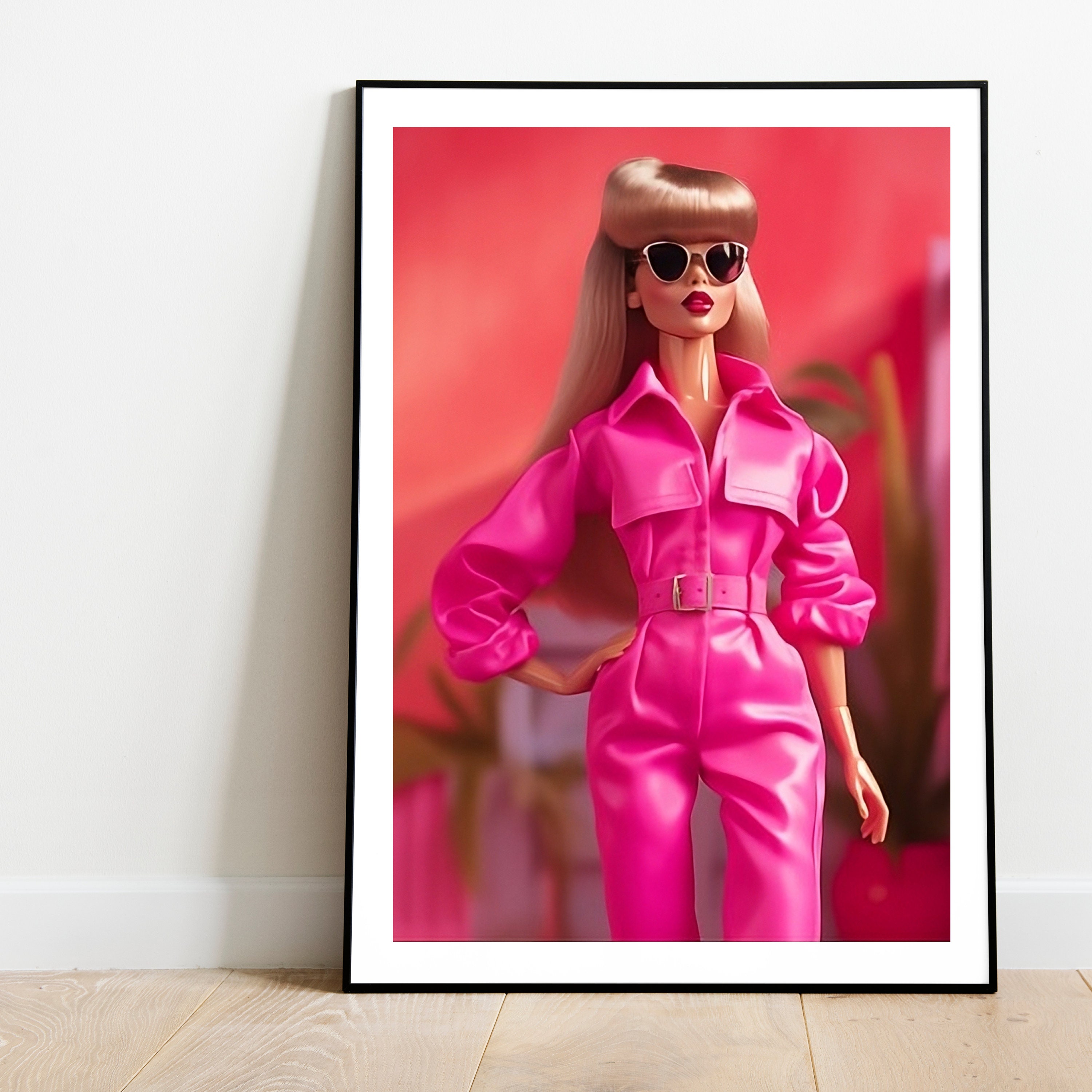 Retro Barbi Hot Pink Jumpsuit Art Print: 80s Glam Decor (digital ...