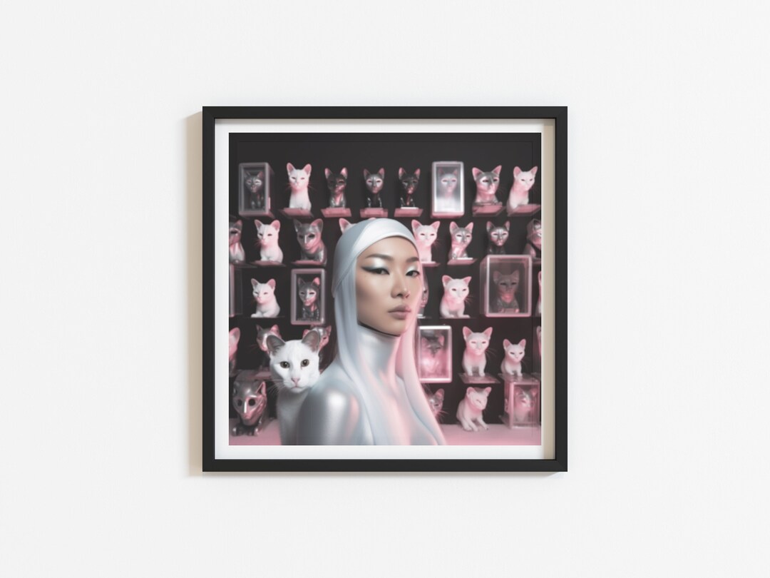 Futuristic Cat Wall Art Crazy Cat Lady Art Asian Art for Cat Lover ...