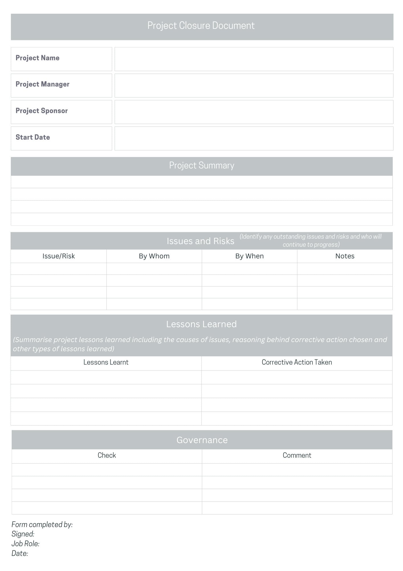 Project Closure Checklist Template, Project Management, Change ...