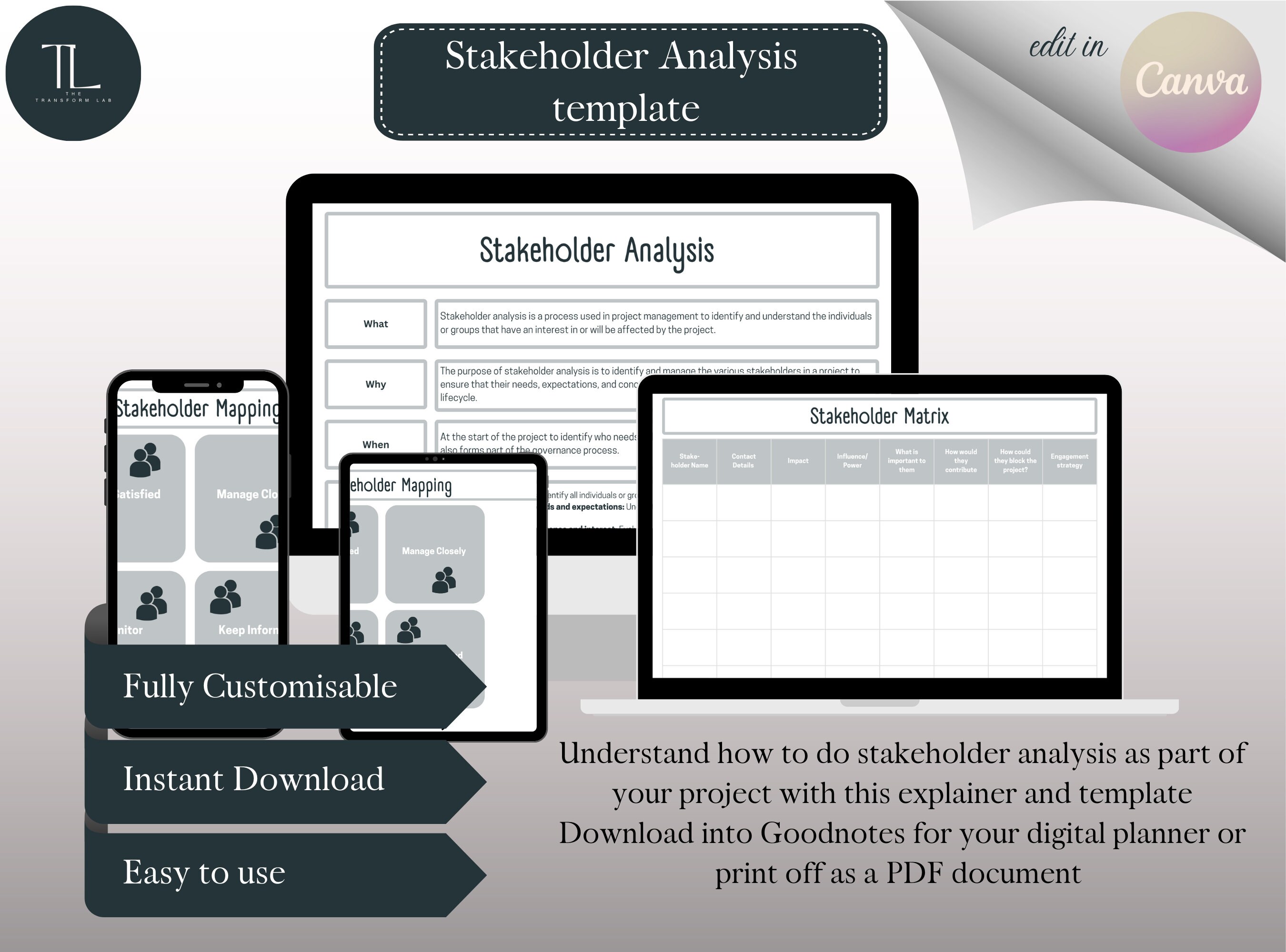 Stakeholder Analysis Template, Project Management, Change Management ...