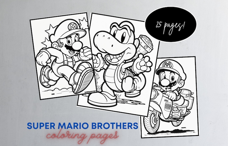 Super Mario Brothers Coloring Pages - Etsy