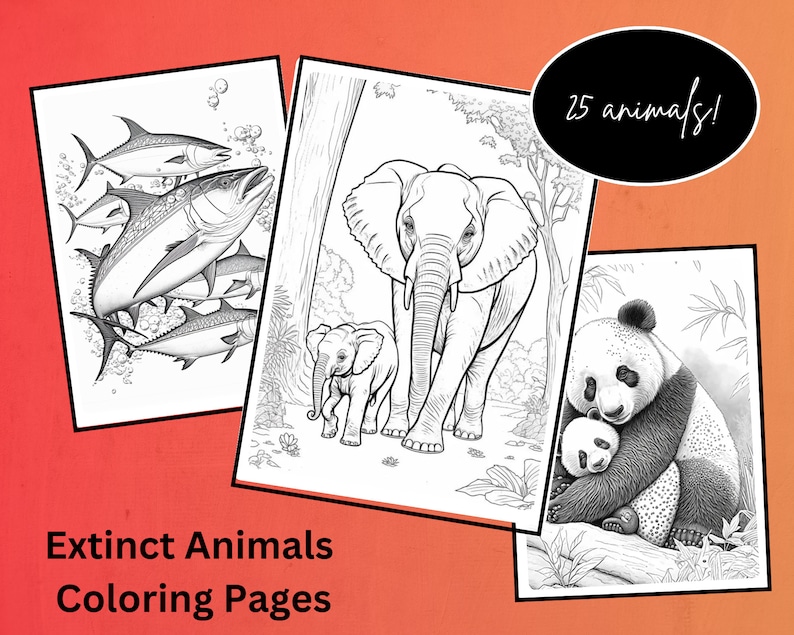 Extinct Animals Coring Pages PDF Download - Etsy