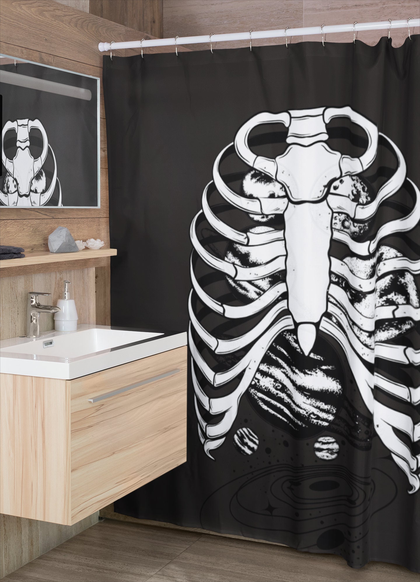 Goth Shower Curtain, Gothic Bathroom, Black Skull Shower Curtain ...