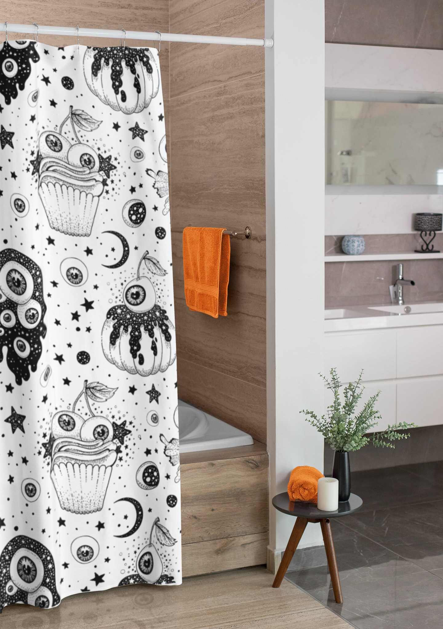 Goth Shower Curtain, Gothic Bathroom, Black Skull Shower Curtain ...