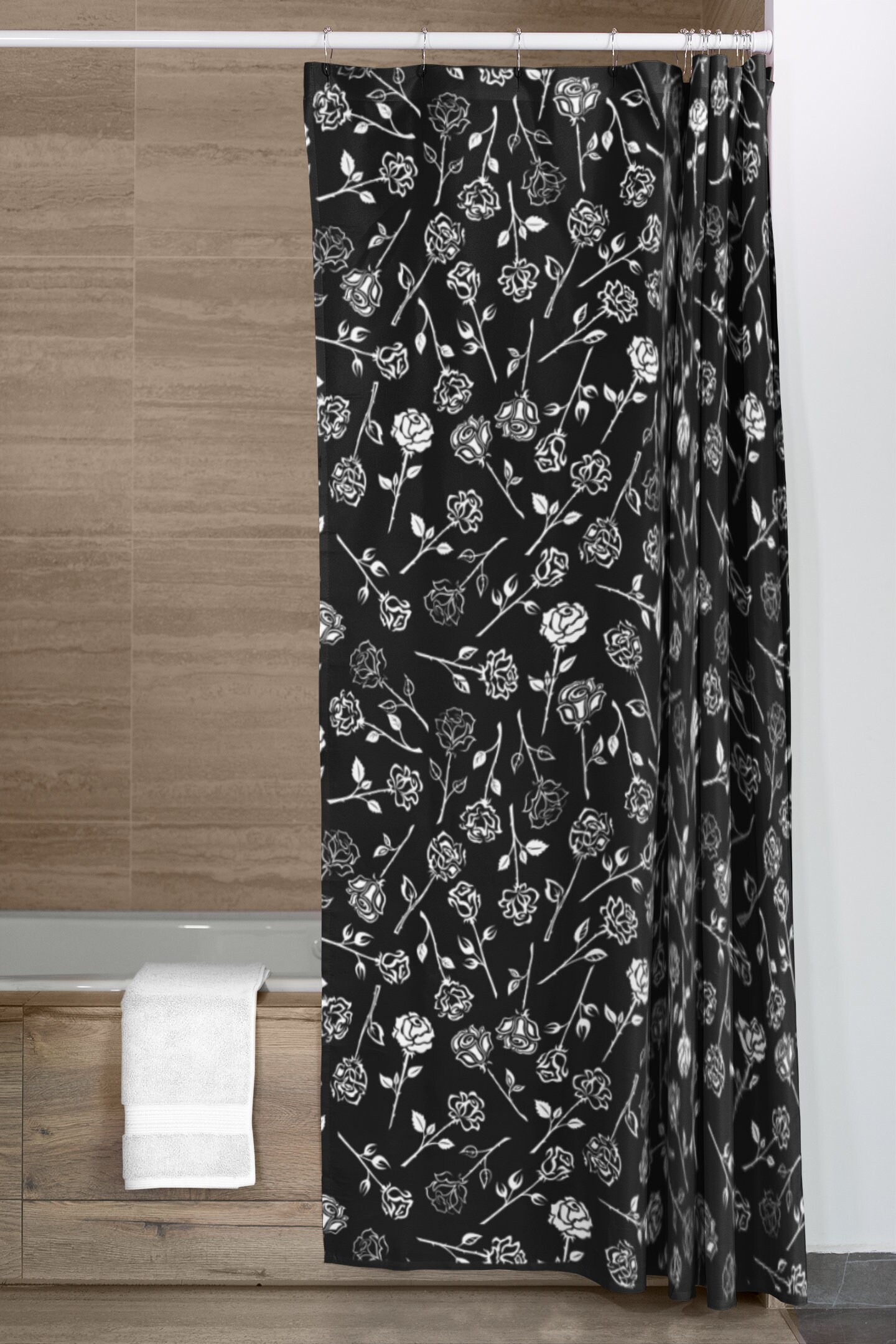 Goth Shower Curtain, Gothic Bathroom, Black Floral Shower Curtain ...