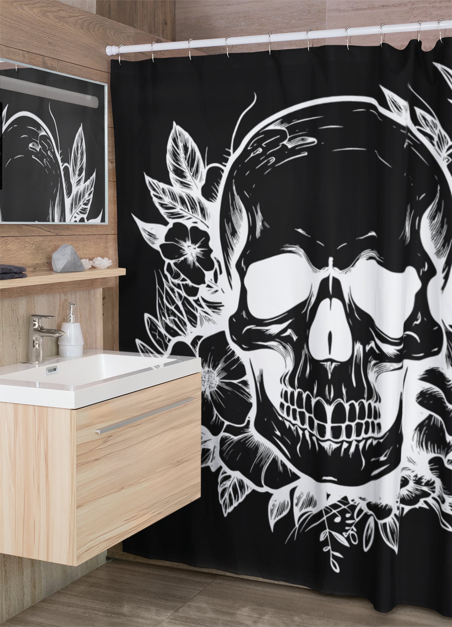 Goth Shower Curtain, Gothic Bathroom, Skulls Shower Curtain, Fabric ...