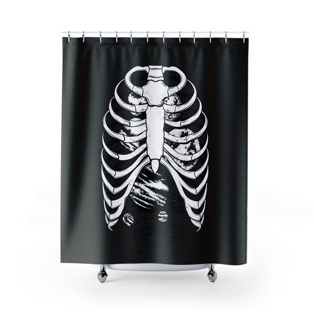 Goth Shower Curtain, Gothic Bathroom, Black Skull Shower Curtain ...