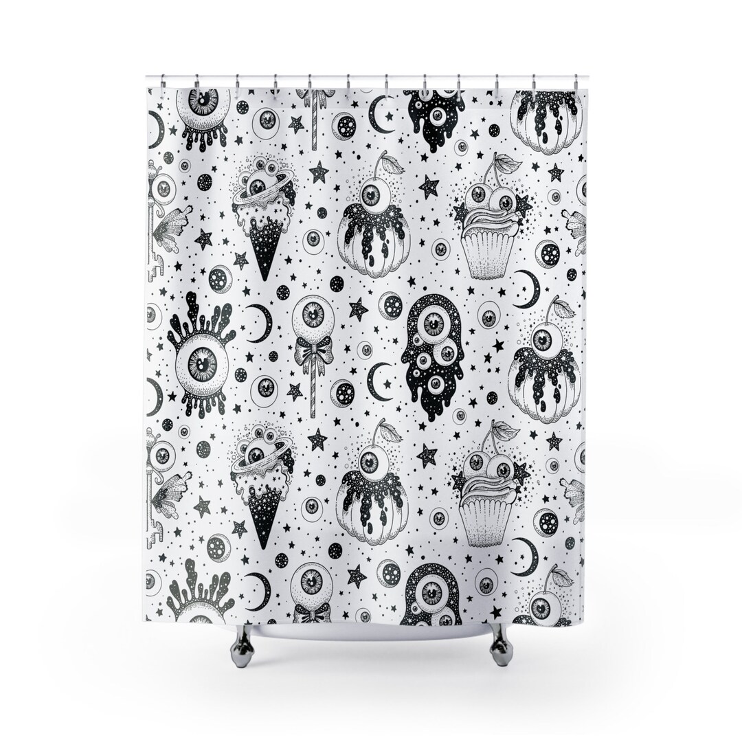 Goth Shower Curtain, Gothic Bathroom, Black Skull Shower Curtain ...
