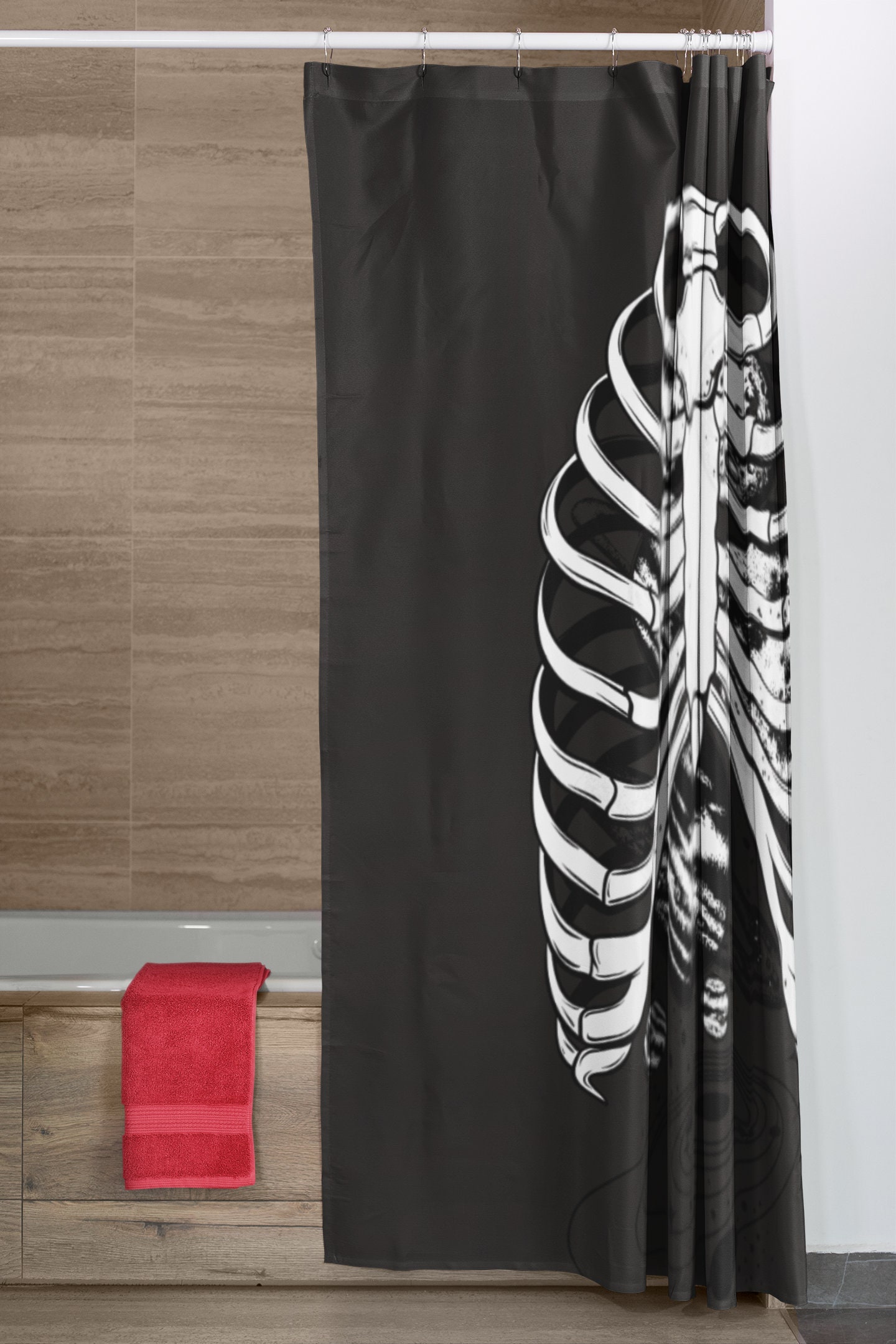 Goth Shower Curtain, Gothic Bathroom, Black Skull Shower Curtain ...