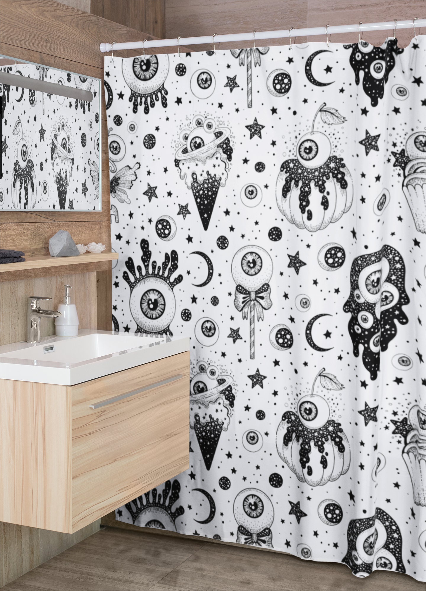 Goth Shower Curtain, Gothic Bathroom, Black Skull Shower Curtain ...