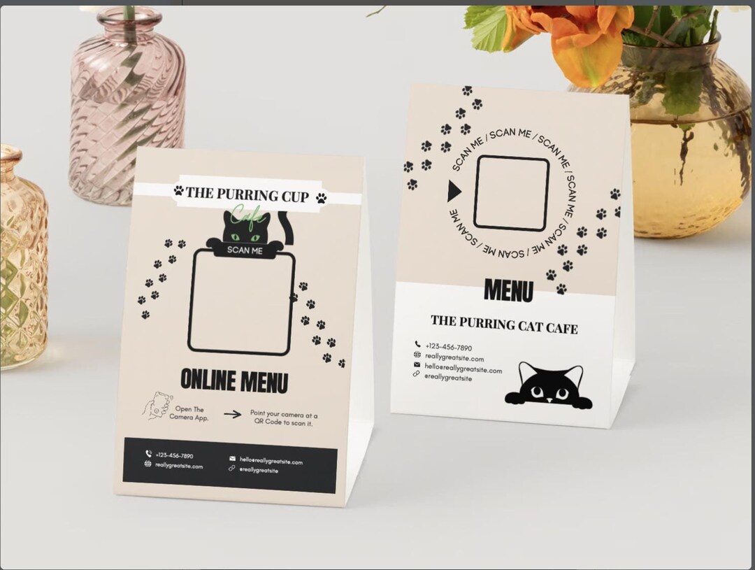 Cat Cafe QR Code Menu Table Tent Template – Canva Design - Etsy