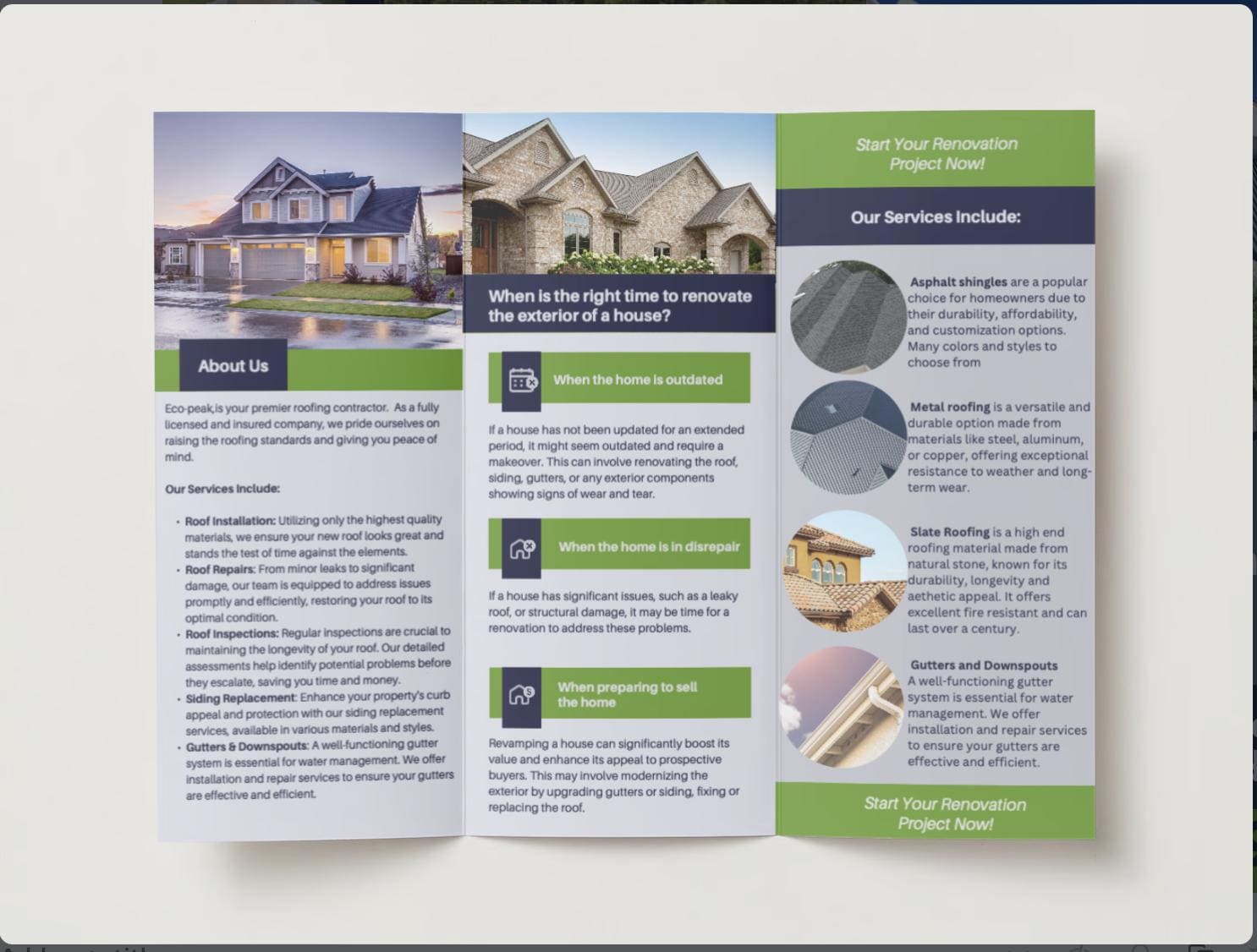 Roofing Business Brochure Template- Tri-fold - Etsy