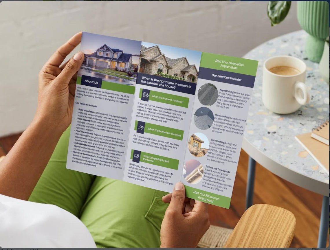 Roofing Business Brochure Template- Tri-fold - Etsy