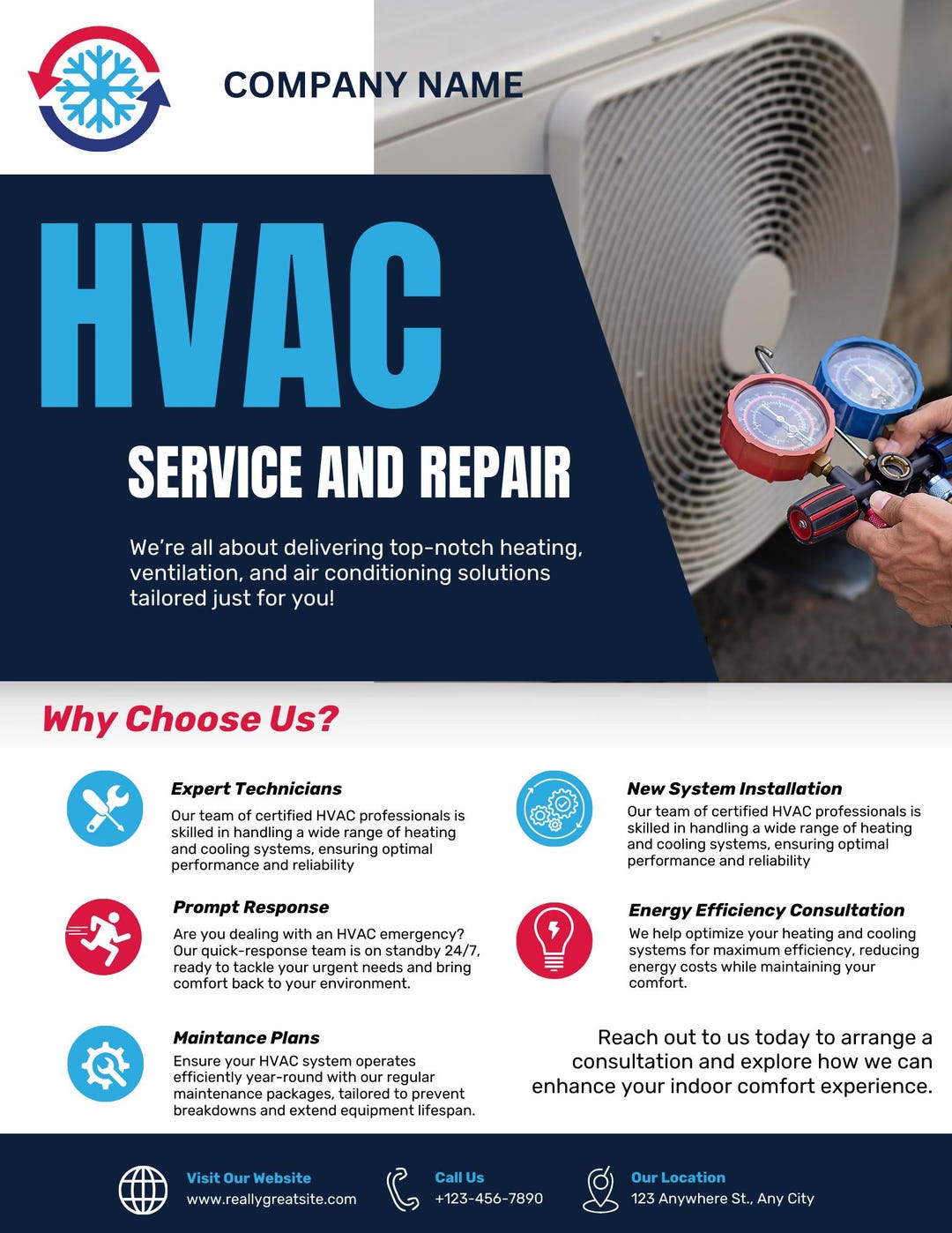 HVAC Business Services Flyer Template – CANVA Customizable, Print-ready ...
